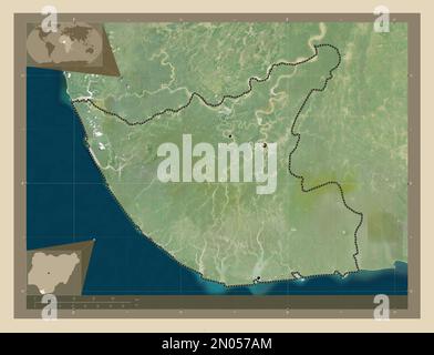 Bayelsa, state of Nigeria. High resolution satellite map. Locations and ...