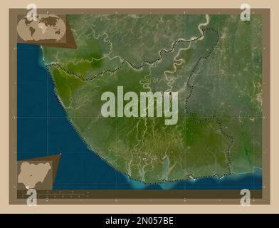 Bayelsa, state of Nigeria. Low resolution satellite map. Locations and ...