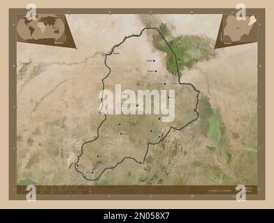 Borno, state of Nigeria. Low resolution satellite map. Corner auxiliary ...