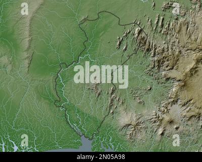 Cross River, state of Nigeria. Colored elevation map with lakes and ...