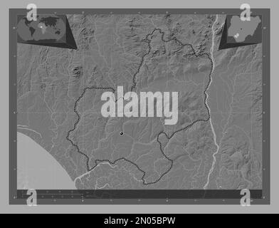 Edo, state of Nigeria. Bilevel elevation map with lakes and rivers ...