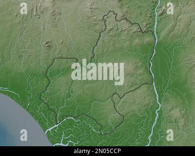 Edo, state of Nigeria. Colored elevation map with lakes and rivers ...