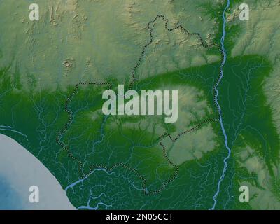 Edo, state of Nigeria. Colored elevation map with lakes and rivers ...
