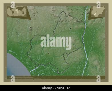 Edo, state of Nigeria. Colored elevation map with lakes and rivers ...