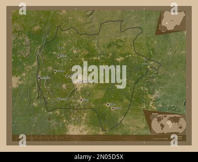Ekiti, state of Nigeria. Low resolution satellite map. Locations of ...