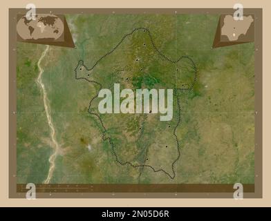 Enugu, state of Nigeria. Low resolution satellite map. Corner auxiliary ...