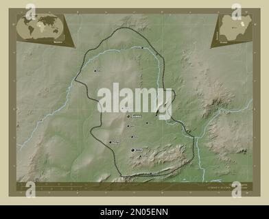 Gombe, state of Nigeria. Colored elevation map with lakes and rivers ...