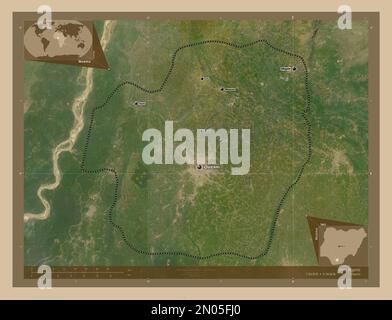 Imo, state of Nigeria. Low resolution satellite map. Corner auxiliary ...