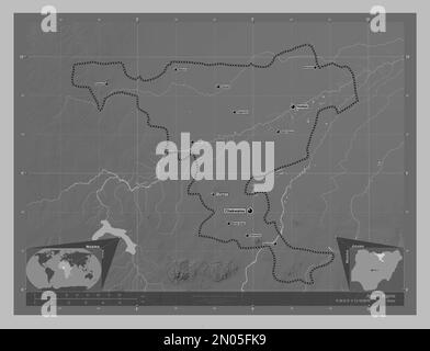 Jigawa, state of Nigeria. Grayscale elevation map with lakes and rivers ...