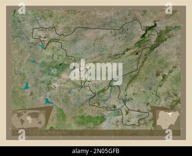 Jigawa, state of Nigeria. High resolution satellite map. Locations of ...