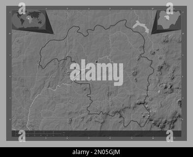 Kaduna, state of Nigeria. Bilevel elevation map with lakes and rivers ...