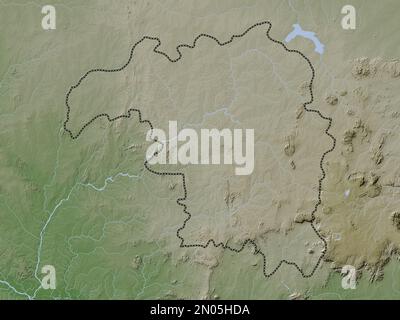 Kaduna, state of Nigeria. Colored elevation map with lakes and rivers ...