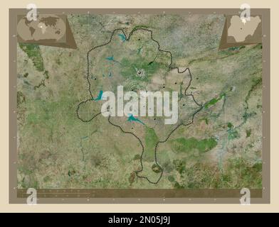 Kano, state of Nigeria. High resolution satellite map. Locations and ...