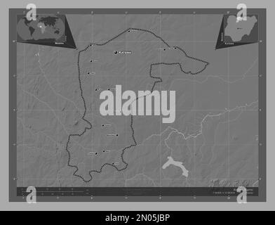 Katsina, state of Nigeria. Bilevel elevation map with lakes and rivers ...