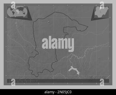 Katsina, state of Nigeria. Grayscale elevation map with lakes and ...