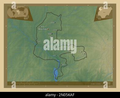 Kebbi, state of Nigeria. Colored elevation map with lakes and rivers ...