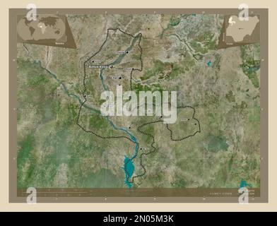 Kebbi, state of Nigeria. High resolution satellite map. Locations of ...
