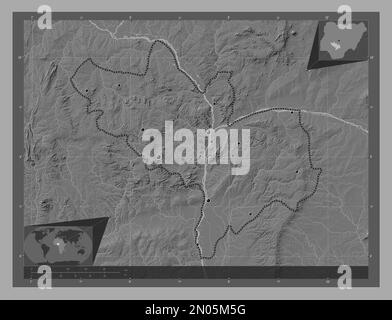 Kogi, state of Nigeria. Bilevel elevation map with lakes and rivers ...