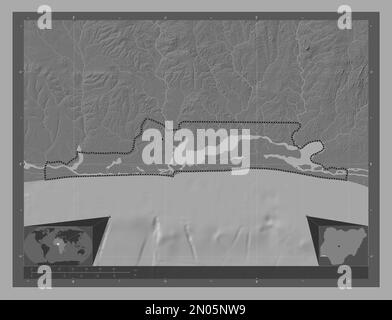 Lagos, state of Nigeria. Elevation map colored in wiki style with lakes ...