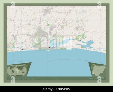 Lagos, state of Nigeria. Open Street Map. Locations of major cities of ...