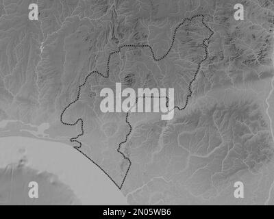 Ondo, state of Nigeria. Grayscale elevation map with lakes and rivers ...