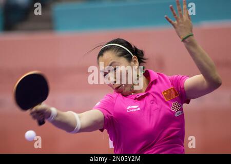 China's Li Xiaoxia returns a ball during her match against Taiwan's Liu ...