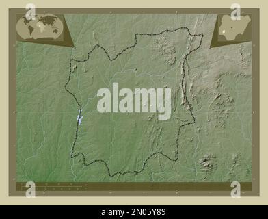 Osun, state of Nigeria. Elevation map colored in wiki style with lakes ...