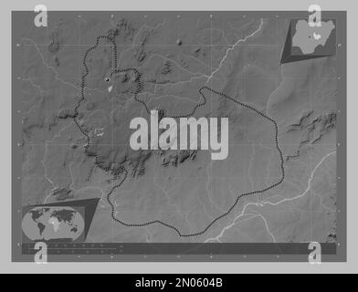 Plateau, state of Nigeria. Grayscale elevation map with lakes and ...