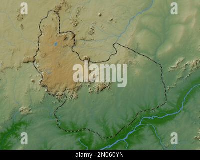 Plateau, state of Nigeria. Colored elevation map with lakes and rivers ...