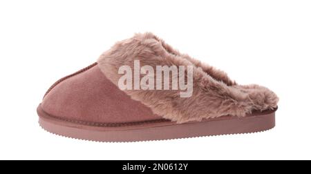Single stylish soft slipper on white background Stock Photo - Alamy