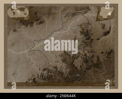 Taraba, state of Nigeria. Colored elevation map with lakes and rivers ...