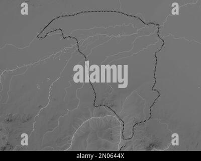 Yobe, state of Nigeria. Grayscale elevation map with lakes and rivers ...