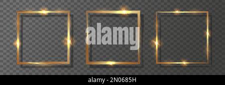 Golden square borders with metallic glitter. Set of decorative frames ...