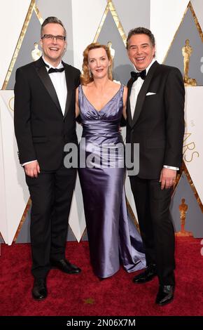 Sian Grigg, from left, Duncan Jarman and Robert A. Pandini arrive at ...
