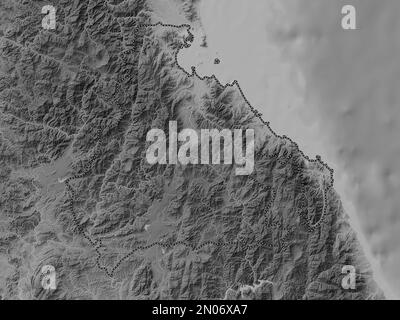 Kangwon-do, province of North Korea. Grayscale elevation map with lakes ...
