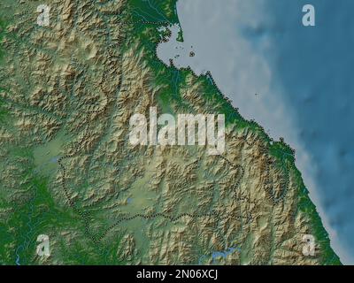 Kangwon-do, province of North Korea. Colored elevation map with lakes ...