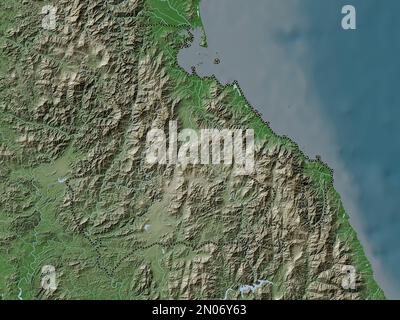 Kangwon-do, province of North Korea. Colored elevation map with lakes ...