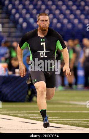 UCLA offensive lineman Jake Brendel during the 40 yard dash at the NFL ...