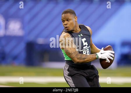 Illinois State running back Marshaun Coprich runs a drill at the NFL ...