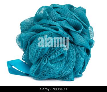 Personal hygiene products and shower puff isolated on white Stock Photo ...