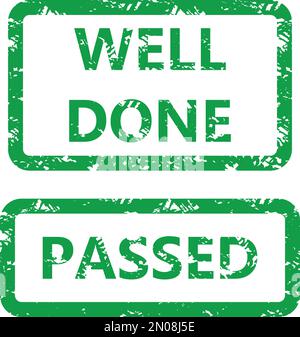Grunge green passed with check mark icon square rubber seal stamp on ...