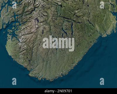 Agder, county of Norway. Low resolution satellite map. Locations of ...
