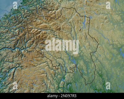 Innlandet, county of Norway. Elevation map colored in sepia tones with ...