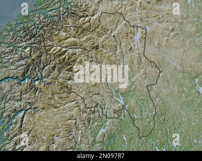 Innlandet, county of Norway. Colored elevation map with lakes and ...
