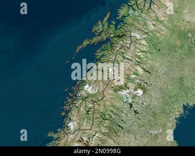 Nordland, county of Norway. High resolution satellite map. Locations of ...
