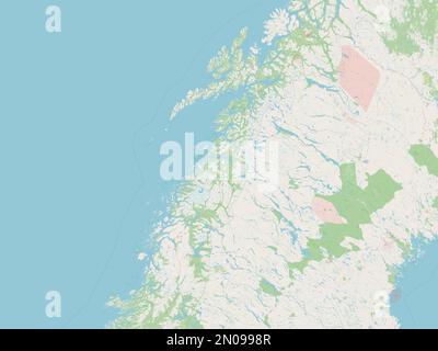 Nordland, county of Norway. Open Street Map. Locations and names of ...