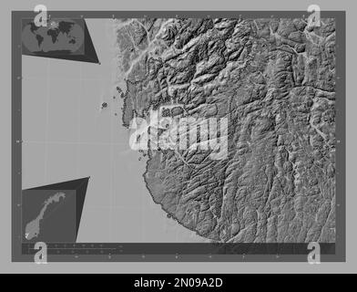 Rogaland, county of Norway. Bilevel elevation map with lakes and rivers ...