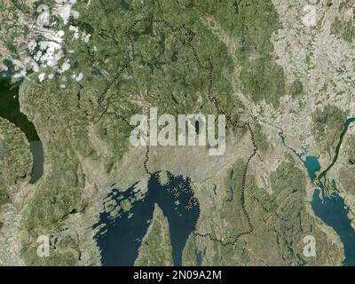 Oslo, county of Norway. High resolution satellite map. Locations and ...