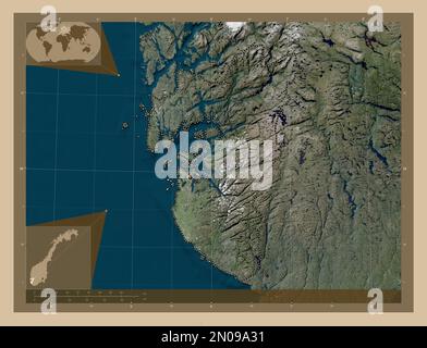 Rogaland, county of Norway. Low resolution satellite map. Locations of ...