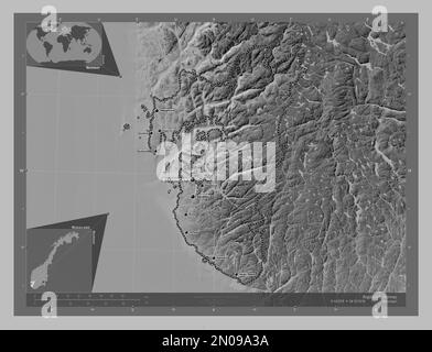 Rogaland, county of Norway. Grayscale elevation map with lakes and ...